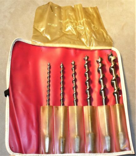 Vintage Stanley Wood Auger Bit Set 127A-6 Bits in Roll-Up-For Brace ...