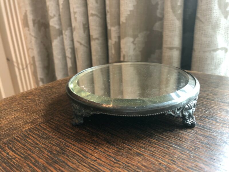 Antique Silver Plate Footed Beveled Glass 5 Antique Silver Plate Footed Beveled Glass 5