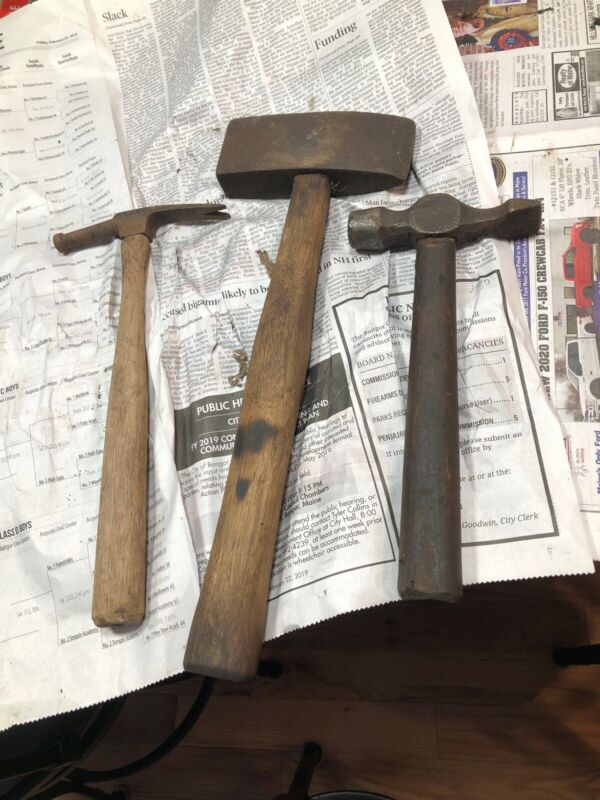 3 Vintage Antique Small Hammer Lot of Old Tools Axe Grandparents Horse ...