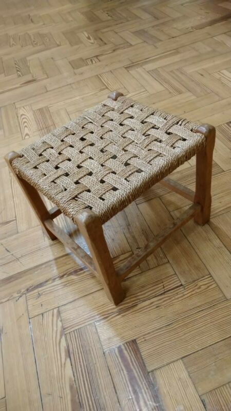 Vintage Oak 1948 E.Atkins ltd Weaved String footstool original ...