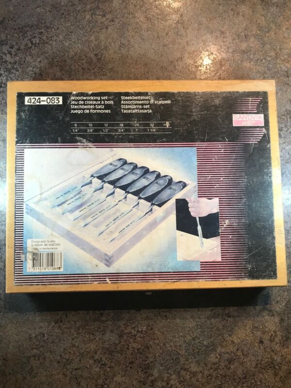 VINTAGE SET OF 6 SANDVIK WOODWORKING CHISELS MADE IN ORIGINAL BOX ...
