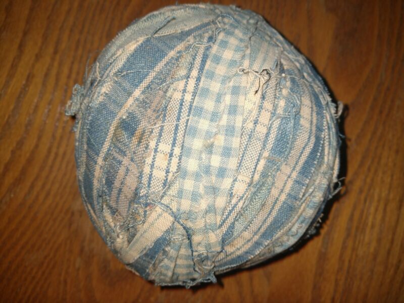 Authentic Primitive Blue White Fabric Cloth Rag Ball genuine old estate ...