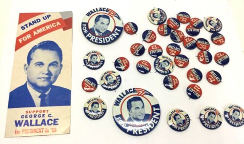 40 Antique Vintage 1968 & 1972 George Wallace for US President Pin ...