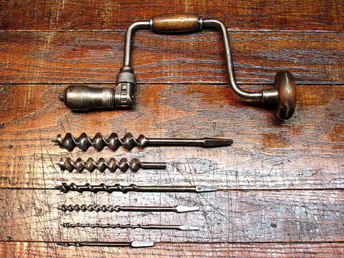 Vintage Stanley #965 N 10 Inch Bit Brace Hand Drill & 6 Auger Bits ...