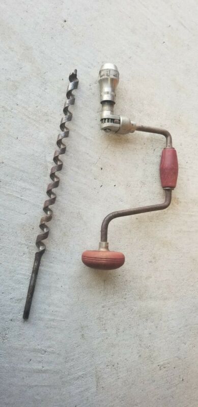 NICE Vintage Made in the USA BIT BRACE HAND DRILL with 12 Auger Drill ...