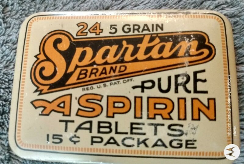 Vintage 24/5 Grain Spartan Brand Pure Aspirin Tablets 15 cent Tin ...