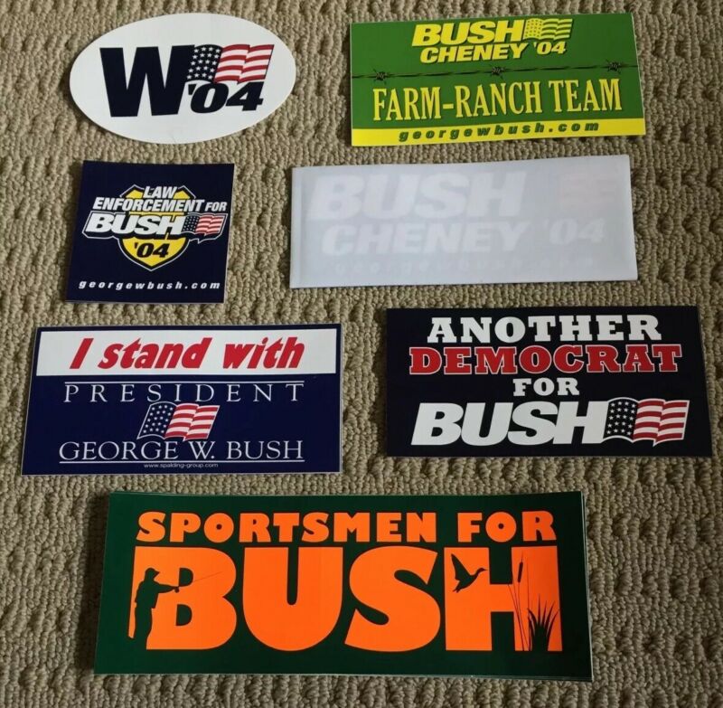 Lot of 7 George W Bush Dick Cheney 2004 Bumper Stickers -- Antique ...