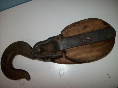 Vintage ANVIL Wood & Iron 15" Snatch Block Pulley - Marine, Barn Pulley ...