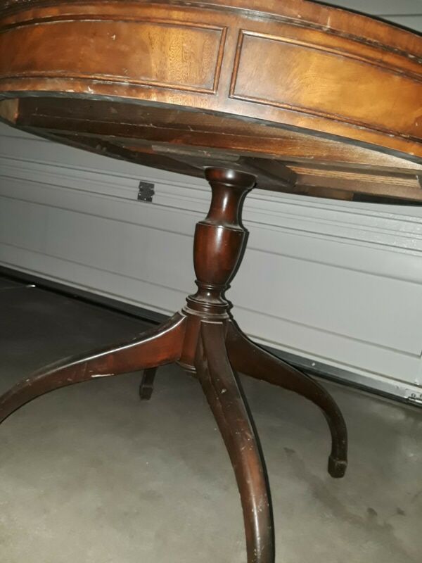 Antique round 2 draw leather top table -- Antique Price Guide Details Page