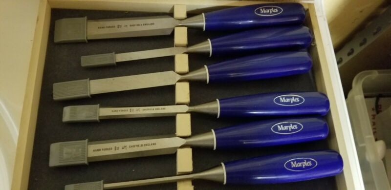 Vintage Marples 6 pc Chisel Set Original Wood Case Hand Forged ...