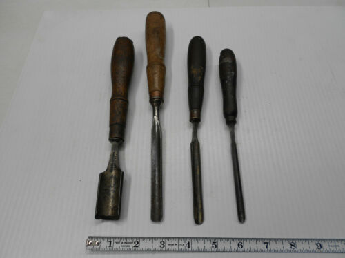 Vintage Lot 4 CHARLES BUCK BRO Tang Gouge Curve Wood Chisel Bevel Carve ...