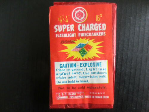 FIRECRACKER ADVERTISEMENT LABEL SUPER CHARGED 1 1/2 1/4 16S RED LANTERN ...
