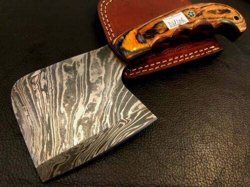 Handmade Damascus Steel Hatchet Axe Leather Sheath Functional Camping