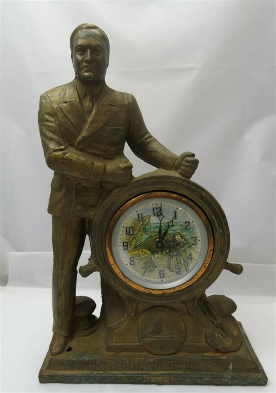 Vintage Franklin Roosevelt Metal Mantel Clock FDR THE MAN OF THE HOUR ...