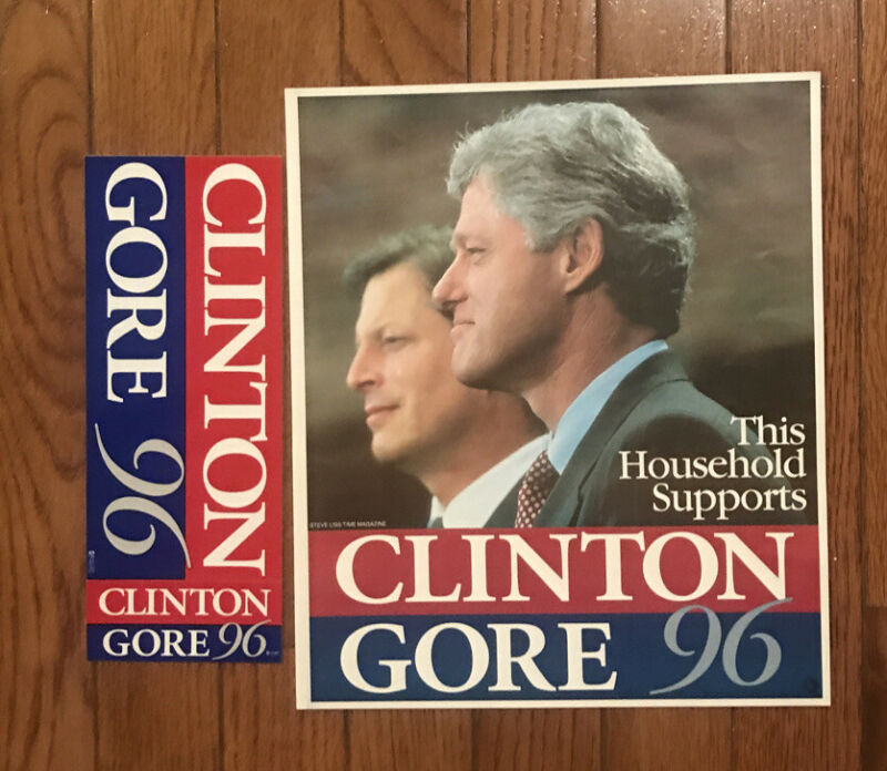 Clinton-Gore 1996 Campaign Poster And Bumper Sticker -- Antique Price ...