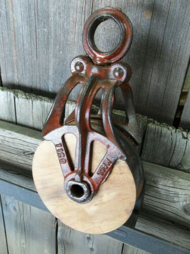 Antique VINTAGE CAST Iron/ WOOD PULLEY PRIMITIVE FARM TOOL ORNATE ...