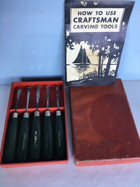 Vintage Sears Craftsman Carving Tool Set 1942 Green Handles in Box ...