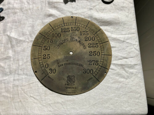 Vtg Cyclops Iron Works San Francisco Ammonia Vacuum Pressure 8" Brass ...
