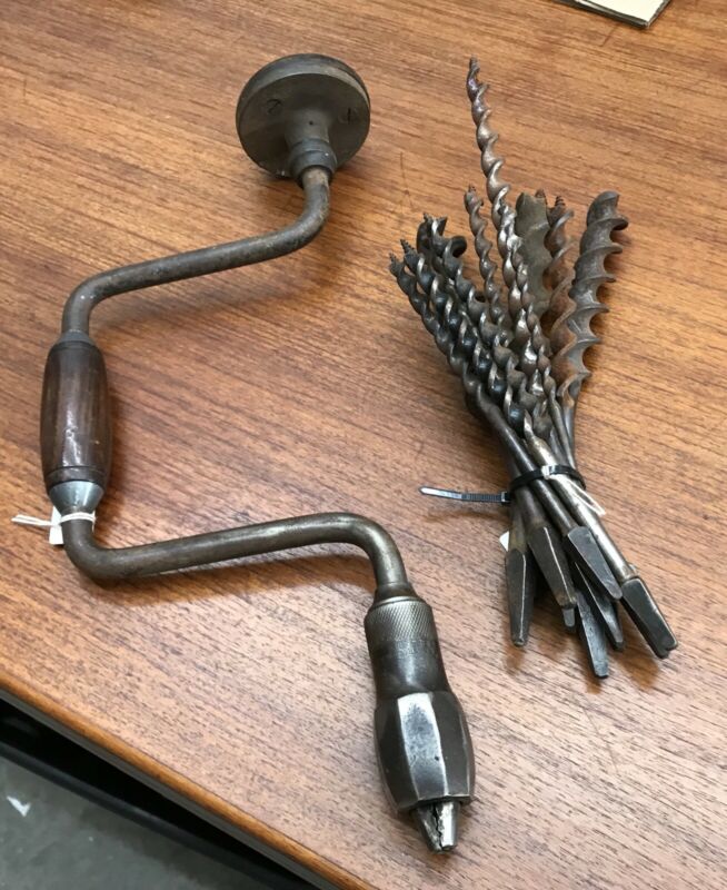 Antique Drill Chapman Brace & Auger Bits Lot Vintage Hand Tool House ...