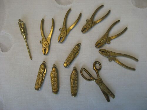 Vintage Intercast Miniature Brass Tools Pocket Knives Charms 1960''s 12 ...