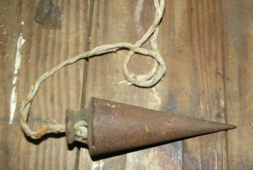 Vintage antique 4" cast iron plumb bob conical cone shape 7 ounce metal ...