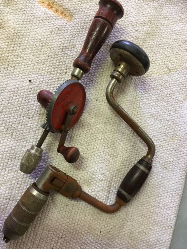 Vintage Wood Handled Ratcheting Hand Drill Brace and Bit Tool ...