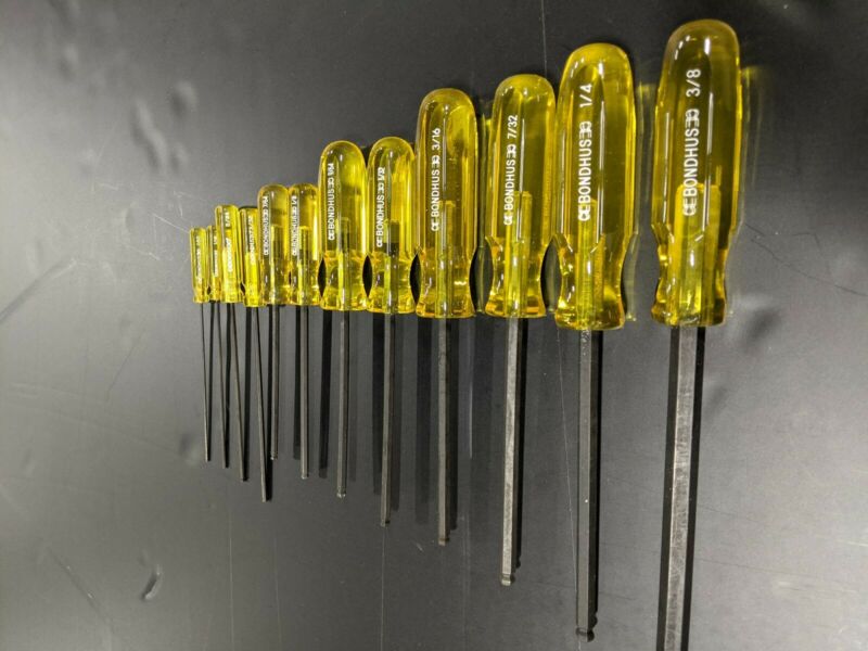 Bondhus Ball End Screwdriver Set. 12 pieces, SAE, 3/8" to .050 ...