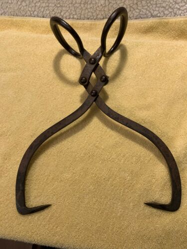 Vintage Iron Ice Block Tong Log Grabber Hinged Accordion Hay Tool ...