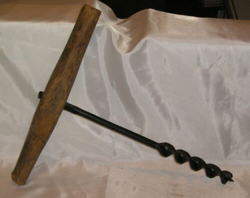 Antique T Handle Wood Auger - Barn Beam - Hand Drill 1 1/8" Diameter x ...