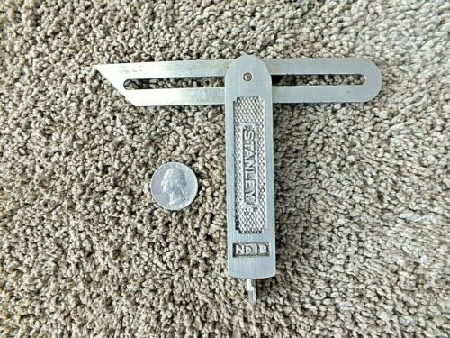 VINTAGE STANLEY USA # 18 ADJUSTABLE SQUARE PROTRACTOR TOOL ALL STEEL ...