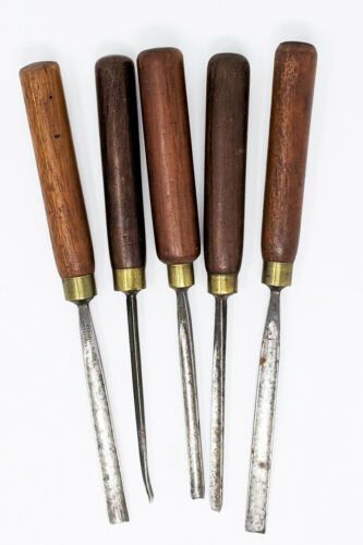 Set of 5 Antique Addis Woodcarving Chisels - Mahogany handles ...