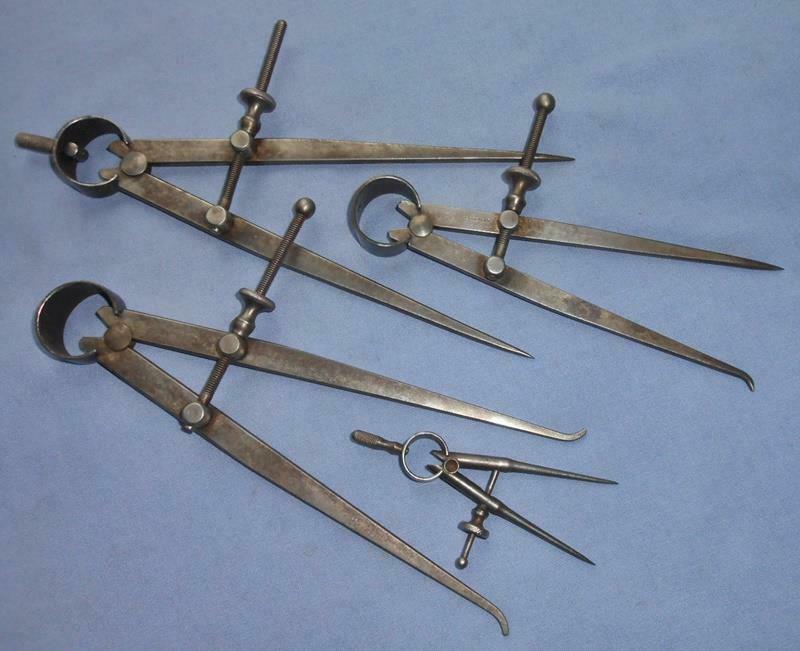 Lot of 4 Vintage L.S. Starrett Calipers Dividers Machinist Tools 2", 5 ...