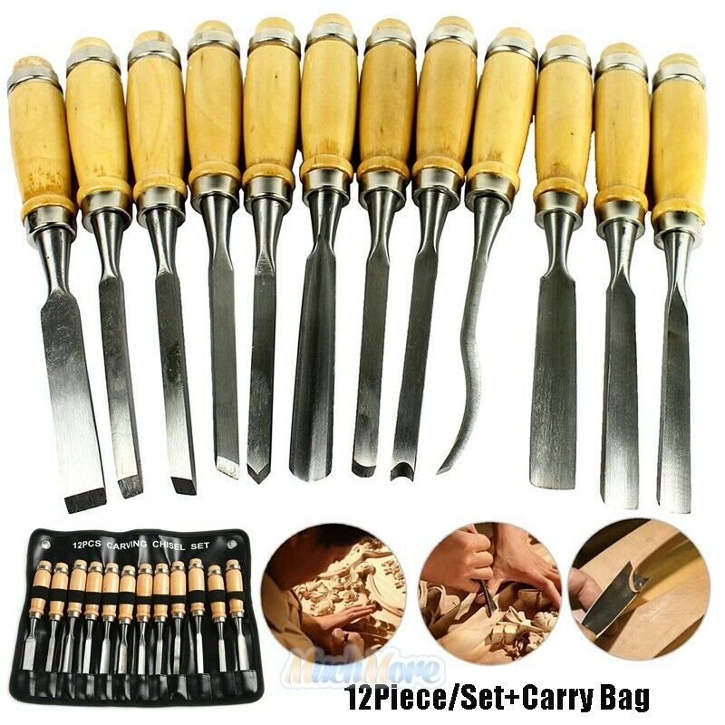 12Piece Wood Carving Hand Chisel Tool Set 8" Pro Woodworking Sculpture Gouges -- Antique Price ...