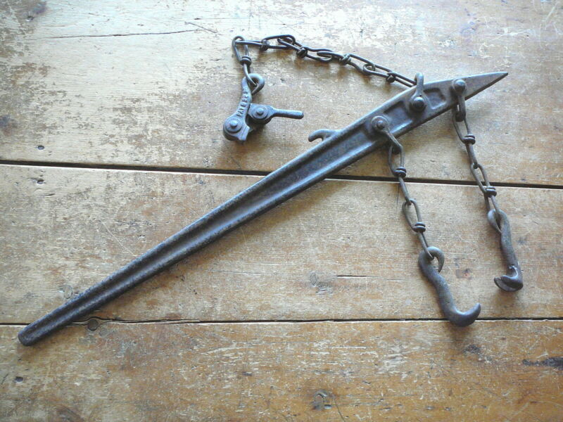 ANTIQUE CAST IRON CHAIN WALKER 26.5" BARBED WIRE FENCE STRETCHER ...