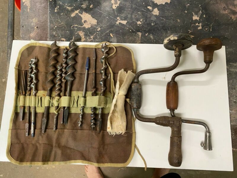 Vintage Brace and Bit Set with 2 Braces and 13 bits woodworking tools ...