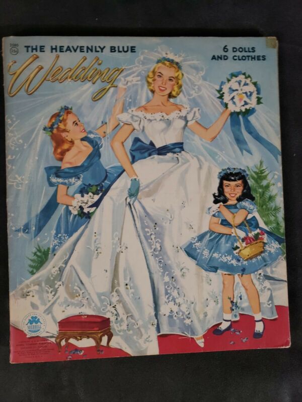Original Heavenly Blue Wedding Paper Doll Dolls Book 1955 Merrill Co