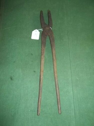 Antique Primitive Blacksmith Tong Straight Lipped Long Handle 19 Inch ...