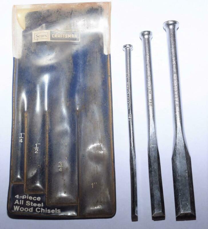 Vtg. Sears Craftsman 3-Piece All Steel Wood Chisel Set - 1/4", 3/8", 3/ ...