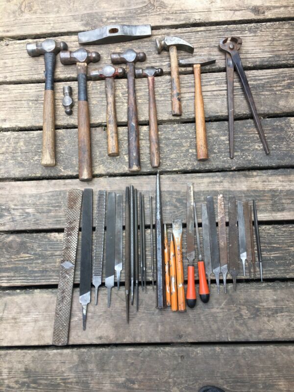 OLD USED VINTAGE TOOLS BLACKSMITH HAMMERS BALL PEIN COLD CHISELS ...