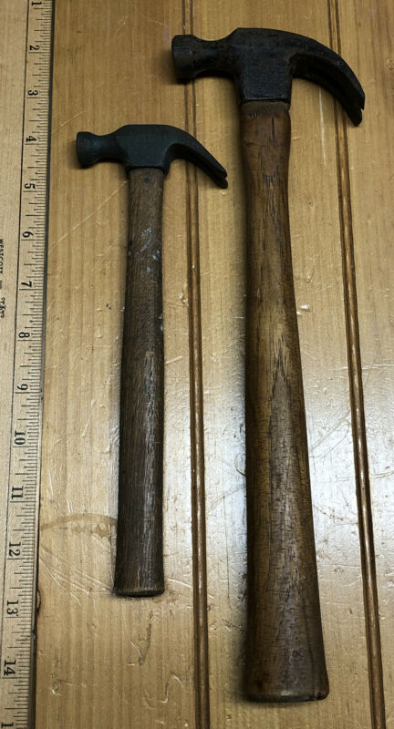 2 Vintage Small wood handle Claw Hammers Wood Working Carpentry tools ...