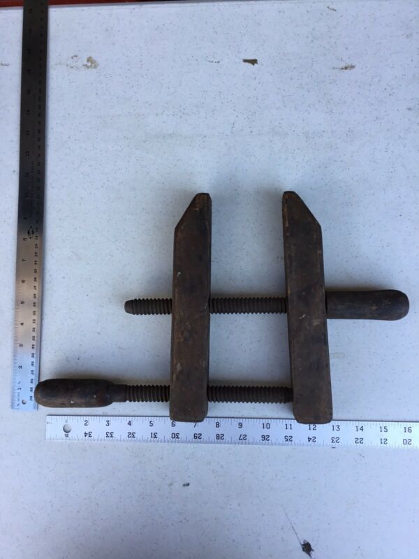 Vtg Old Antique Carpenter''s Woodworking Clamp Wood Hand Screw Vice ...