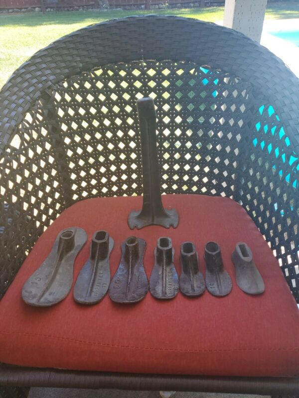 WARRANTED COBBLERS ANVIL SHOE REPAIR STAND CAST IRON 8 DIFFERENT PIECE ...
