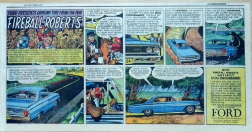 Fireball Roberts - 1964 Ford auto ad - color Sunday comic page - Jack ...