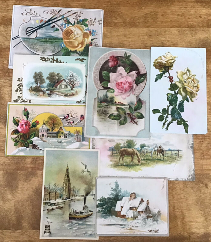 Lot Of 8 Large Victorian Trade Cards, Beautiful Landscapes, Floral ...