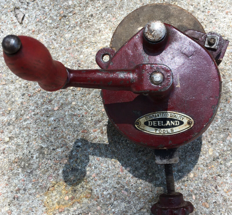 Vintage Red DEELAND TOOLS Hand Crank Bench Mount Grinder Vintage Knife ...