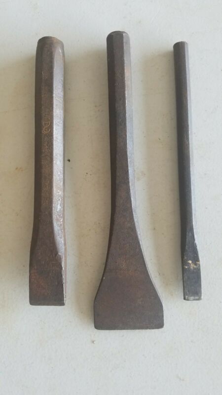 3 Antique Cold Chisels, Blacksmithing Vintage Tools 3 Different Sizes ...
