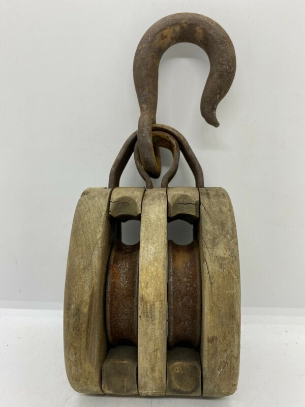 Old Barn Find Antique Vintage Anvil Wooden Pulley Block And Tackle ...
