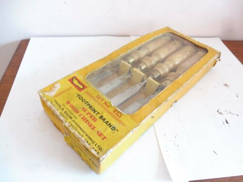 VINTAGE BOX SET OF 4 FOOTPRINT WOOD CHISELS SET No455 1/4", 3/8",1/2",3 ...