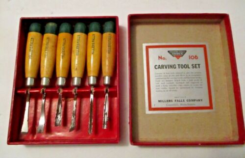 6 VINTAGE MILLER FALLS CHISELS CARVING HAND TOOL SET No. 106 IN ...