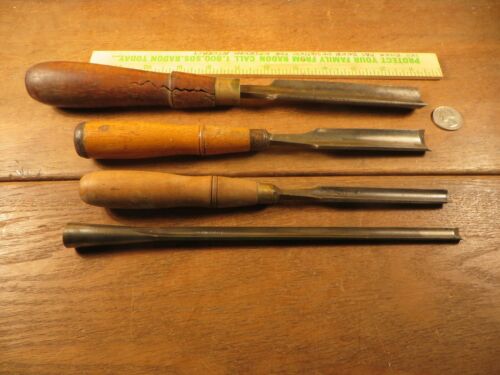 4 Vintage Buck Bros. Gouges Woodworking Carving Cast Steel Chisels 3/8 ...